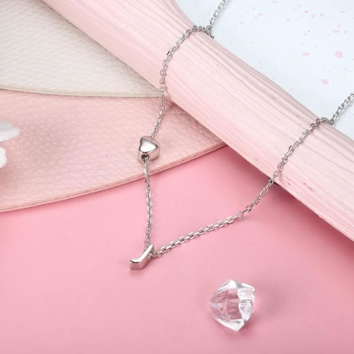 Collier Femme Argent 925 Hypoallergénique Coeur Pendentif Lettre J ...