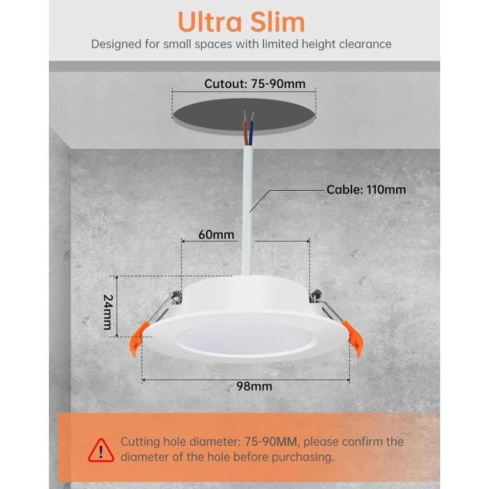 Spot Led Encastrable Extra Plat 5W 450Lm, Ip44 Spot Etanche Salle De Bain, Blanc Froid 6000K ...