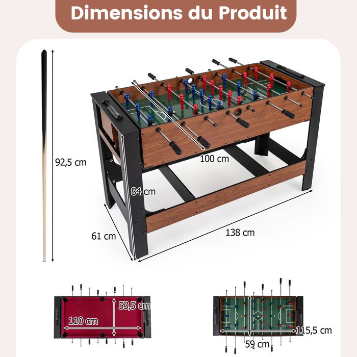 GIANTEX Table Multi-Jeu 2-en-1 Pivotante, Baby-foot et Billard ...