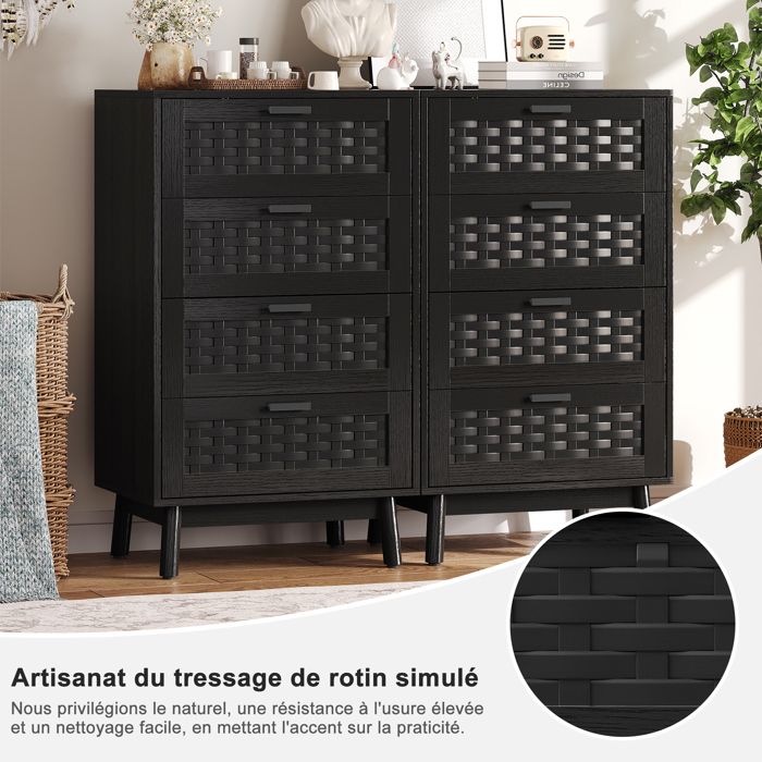 Rotin Commode Chambre, Armoire avec 4 tiroirs de grande capacité ...