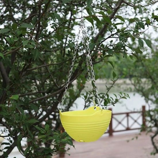 Pot de fleurs suspendu en plastique épais avec chaîne en métal - Jaune ...