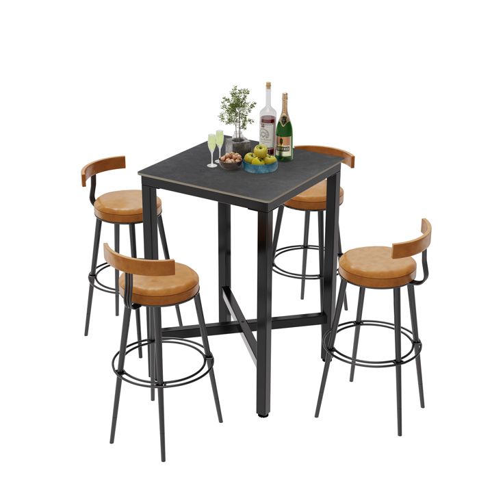 Table Haute de Bar - UNHO - Marbre - 70x70x105cm - 4 Places - Acier ...