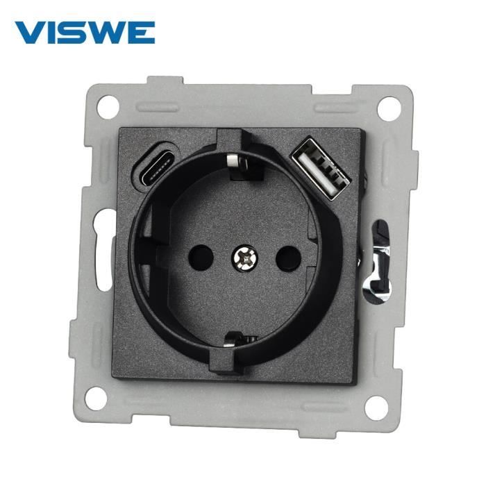 VISWE-Prise USB UE Série G,Gradateur USB,Panneau en Verre Noir ...
