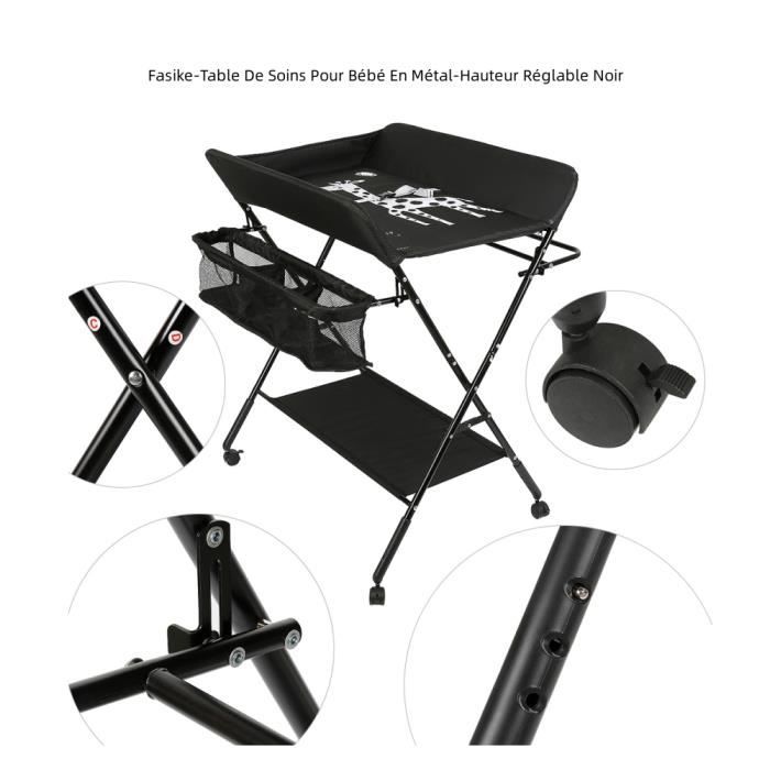 Table de soins pour bébé Fasike en métal, hauteur réglable - Noir ...