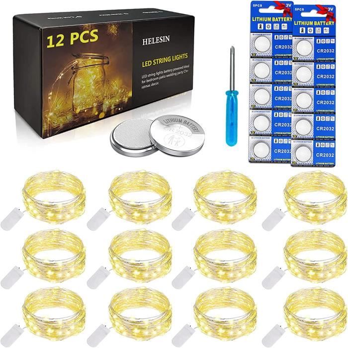 LED à piles, 12 x 20 micro LED, fil de cuivre, fonctionne sur piles, 2 ...