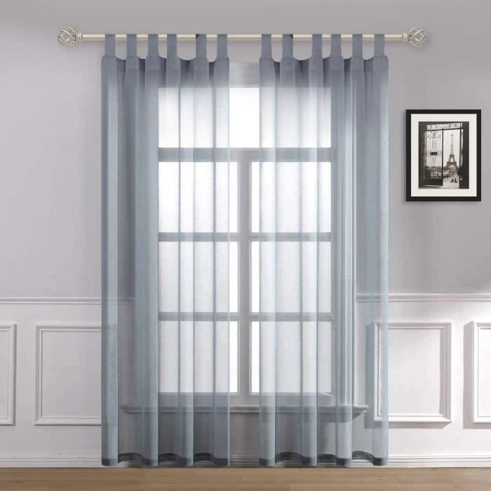 Voilages Rideaux Gris 140x 240cm avec Pattes Salon Transparent Voilage ...
