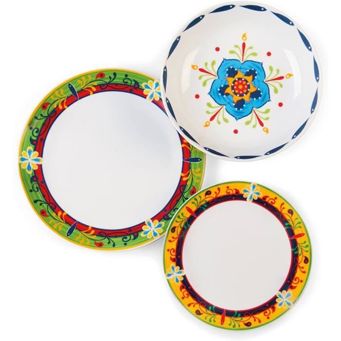 Excelsa Tex Mex Service de Table 18 pièces, céramique, Multicolore ...