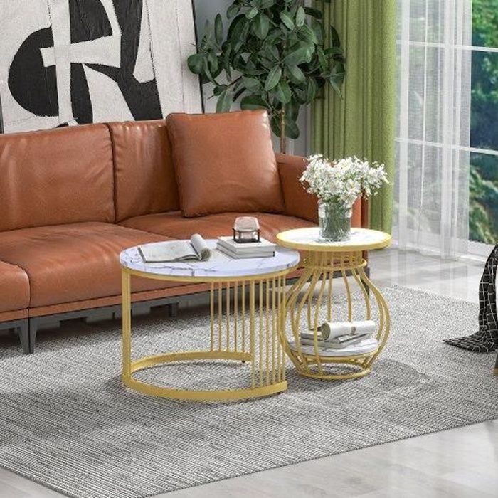 Merax Table basse lot de 2 table ronde salon ronde avec structure en ...