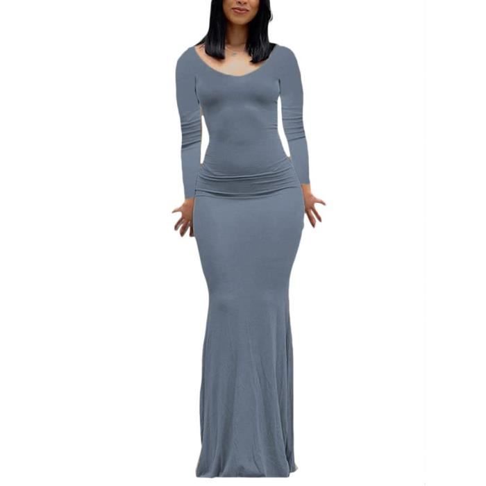 Minetom Robes Maxi Bodycon Femme Robe Longue Casual Décolletée Manche ...