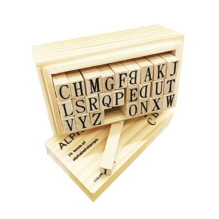 26 pcs Alphabet Timbre en bois Vintage Wood Capital Lettre Timbres pour ...