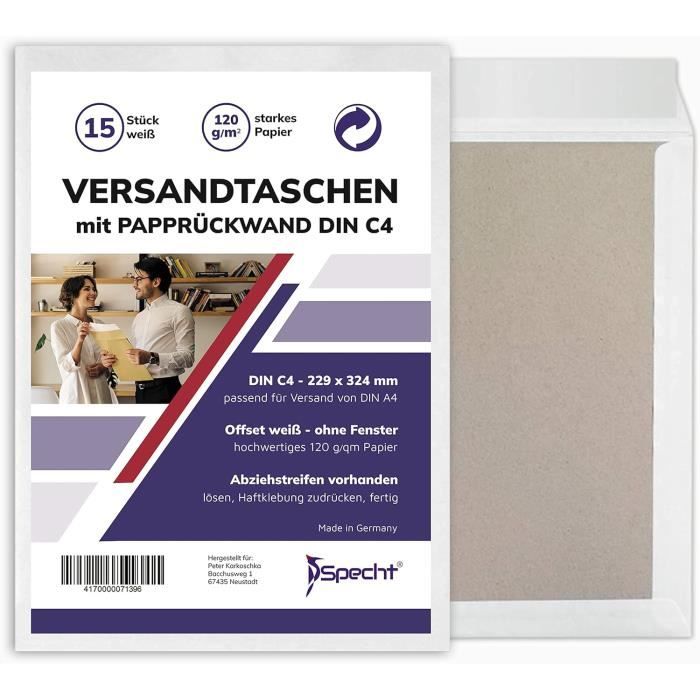 Lot de 15 enveloppes C4 blanches sans fenêtre avec dos en carton ...