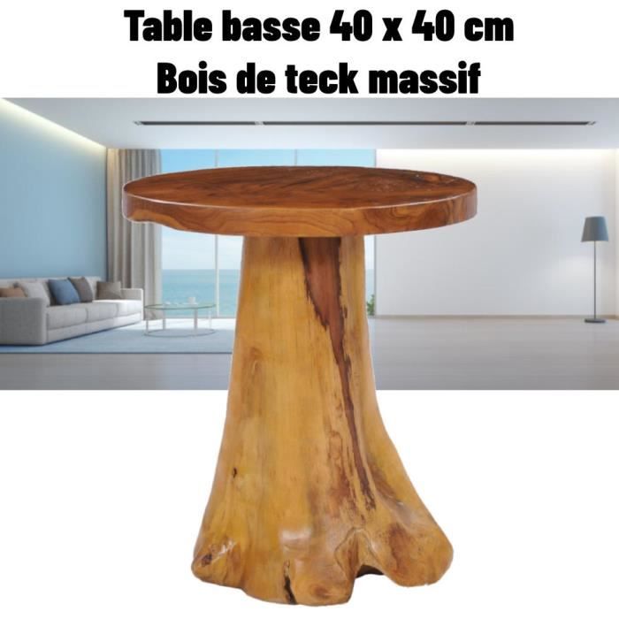 COC Table basse 40 x 40 cm 3 cm Bois de teck massif couleur naturelle ...