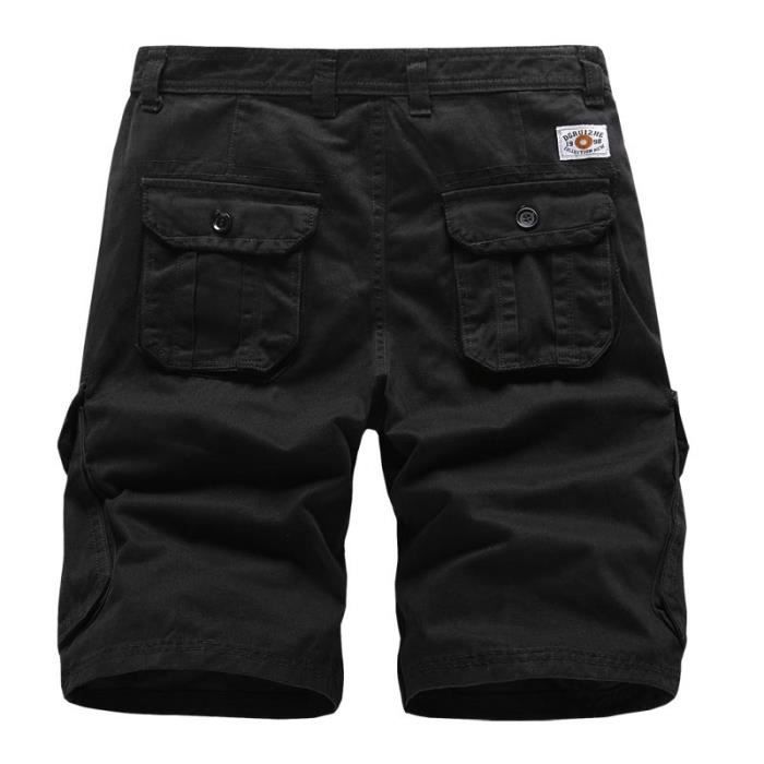 Short Cargo Multi-poches Homme en Coton Coupe Droite Short Ete Couleur ...