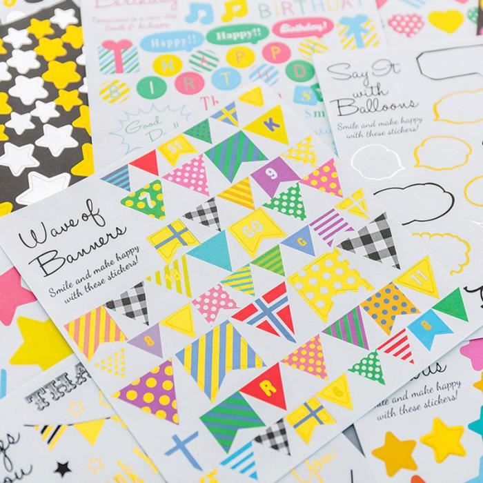 GOMMETTE,1--Autocollants Kawaii étoile coeur Scrapbook, 1 feuille ...