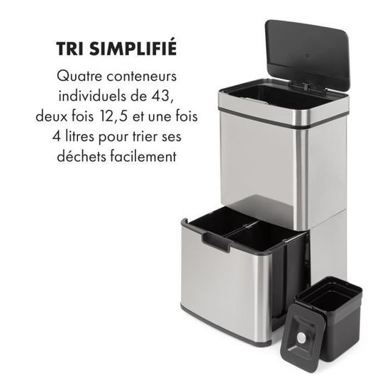 Klarstein Touchless Poubelle pour tri sélectif écologique 72 litres ...