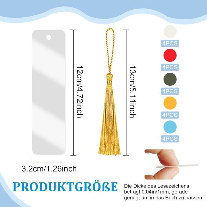 Lot de 20 marque-pages vierges en acrylique et 20 pompons colorés ...