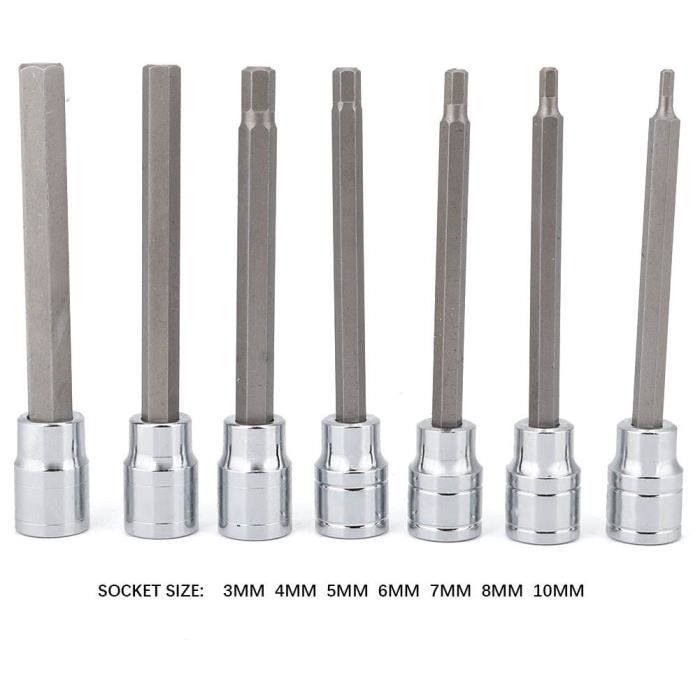 Douille hexagonale extra longue de haute qualite 7 pieces douille hexagonale de 3 mm en acier au chrome vanadium prise Cdiscount Auto