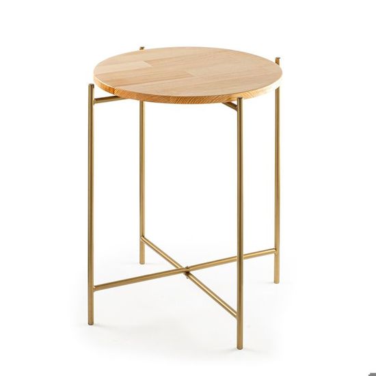 Table basse ronde - MENZZO - Antula - Bois clair et Métal Or - D46cm ...