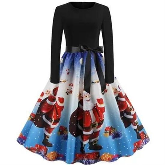 (Noël + robe + Ruban) Robe de Noël à manches longues imprimé français ...