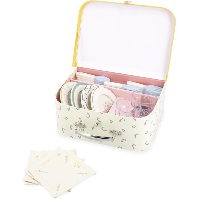 Valisette Dinette Bois Pique-Nique 25 Pièces pour 4 Personnes, Stimule ...