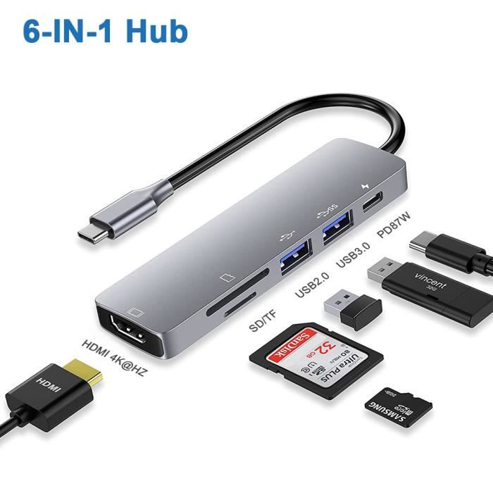 6 en 1 (HDMI.Carte) - Hub USB avec 4K HDMI 100W PD USB C,3 USB A ...