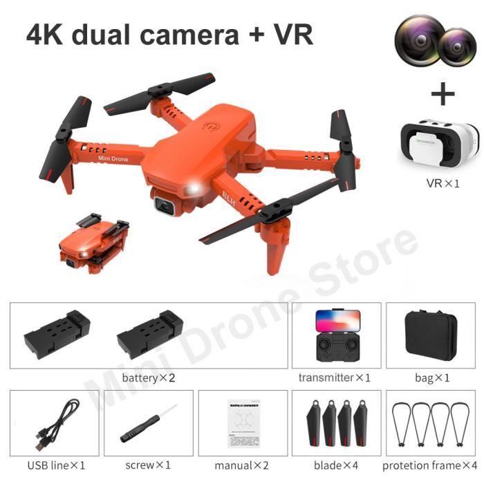 Orange 4K 2C 2B VR - Quadcopter Pliant K9 Noir Avec Double Caméra ...