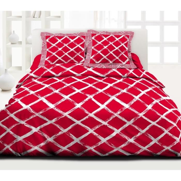 PARURE DE DRAP 4PCS " CARREAUX ROUGE " 100% COTON - DH 160*200 + DP 240 ...