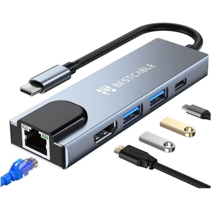 Hub USB C, 5 en 1 Hub USB C avec Ethernet, Adaptateur multiport USB-C ...
