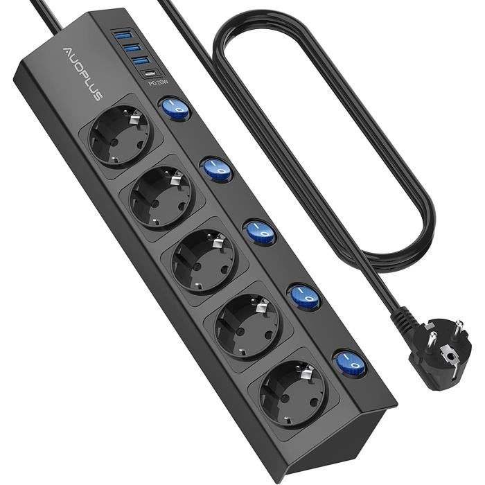 Multiprise Parasurtenseur Parafoudre Avec 5 Prises Et 1 Port Type-C Et ...