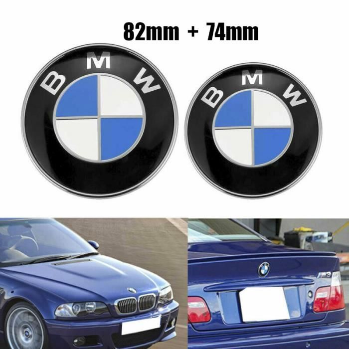 2x Insigne logo Capot Emblème BMW 74mm 82mm E46 E90 E92 E60 E34 E36 E39 ...