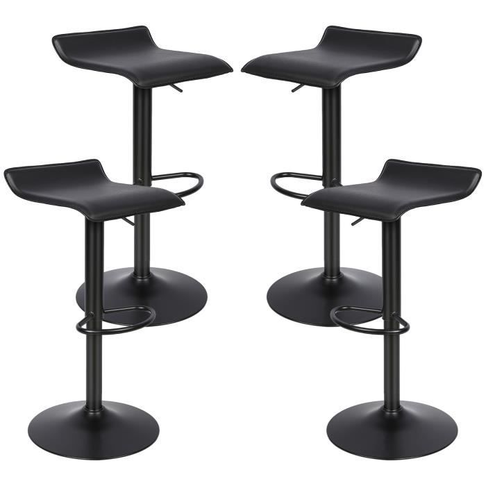 Tabouret de bar - HOMEWELL - Lot de 4 - Noir - Réglable en hauteur - Similicuir - Cdiscount Maison