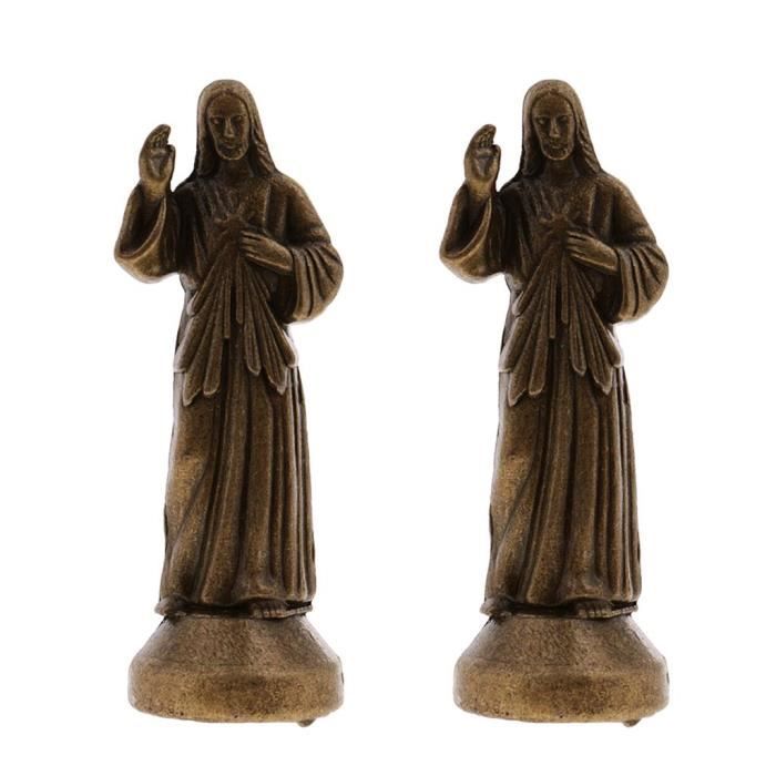 2x Mini Jésus Statue Religieuse Figurine Décoration Maison , Bronze 5cm ...