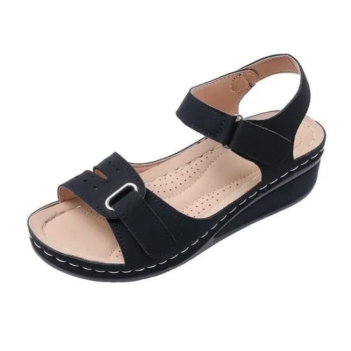 Sandales confortables cousues pour femmes - REMYCOO - Noir - Bout ...