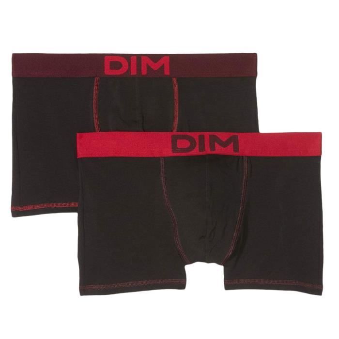 Boxers Noir/Rose Homme DIM - Lot de 2 - Coupe courte - Coton stretch ...