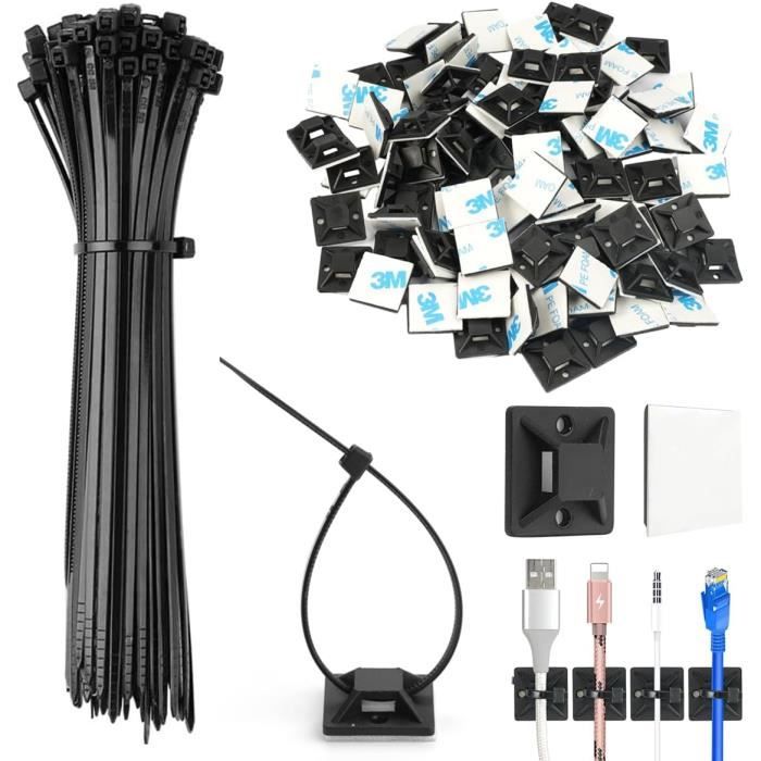 Attache Cable Autocollant, 100 Pièces Serre Câbles, Nylon Collier de ...