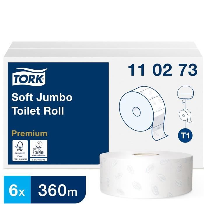 Tork Papier Toilette Jumbo doux blanc T1, Premium, 2 plis, 6 x 360 m, 11027335 - Cdiscount Au ...