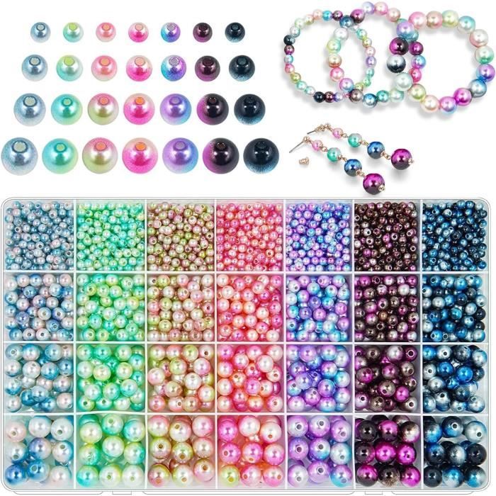 Amlope 2800 Pcs Perles pour Bracelet 4-6-8-10 mm Perles de Rocaille Kit de Perle Nacrées D ...