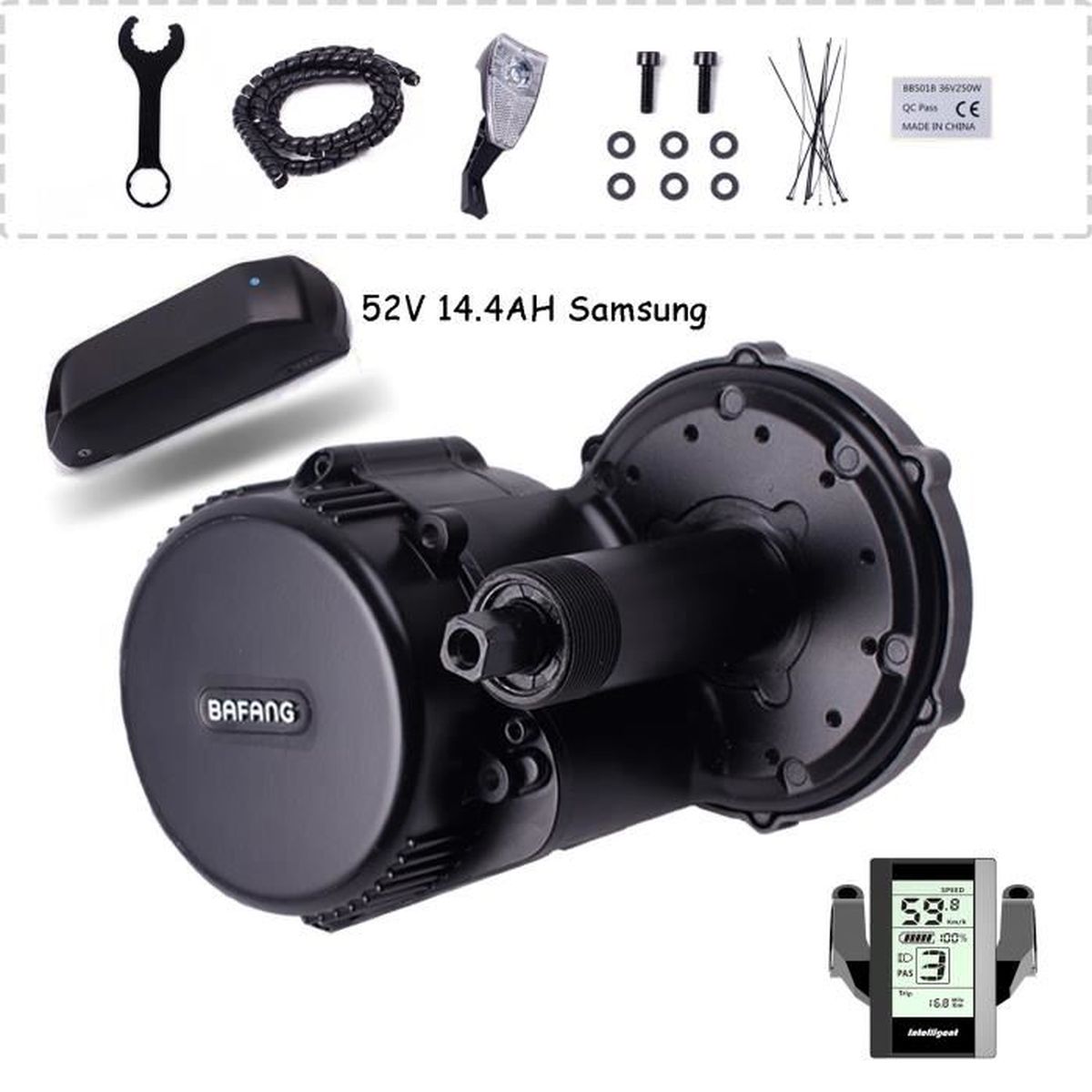 BAFANG Kit moteur pédalier BBS02 750W avec YINGWU Batterie au lithium ...