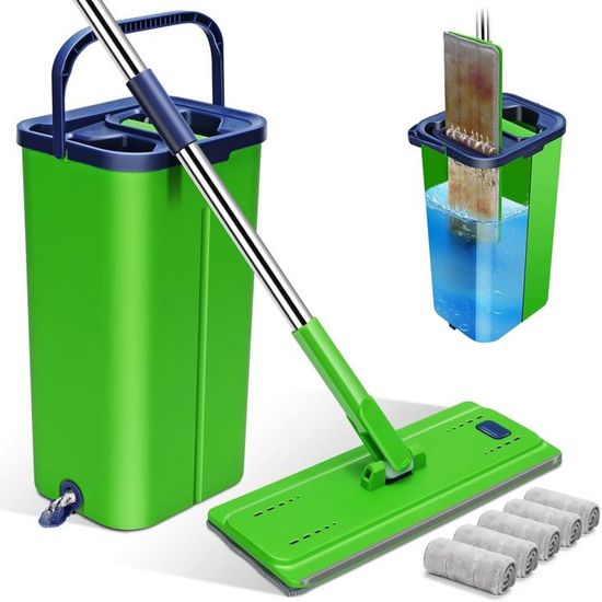 Flat Microfibre Mop with 5 Reusable Mops,Mop and Bucket with Stainless ...