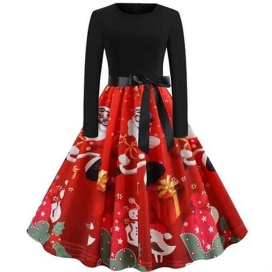 (Noël + robe + Ruban) Robe de Noël à manches longues imprimé français ...