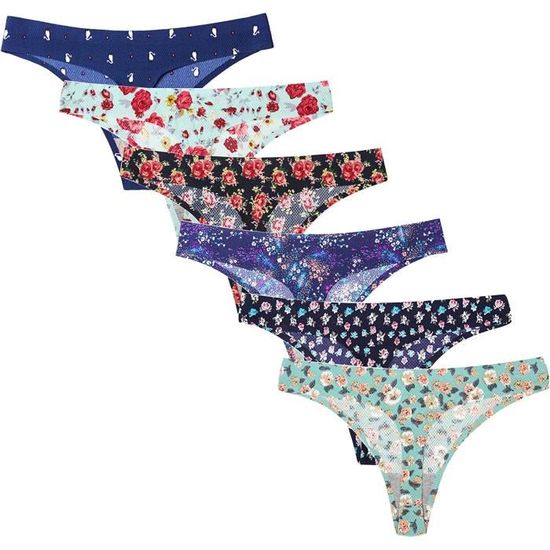String Femme Tanga Lot de 6 Sexy Floral sans Couture Ultra-Soyeux ...