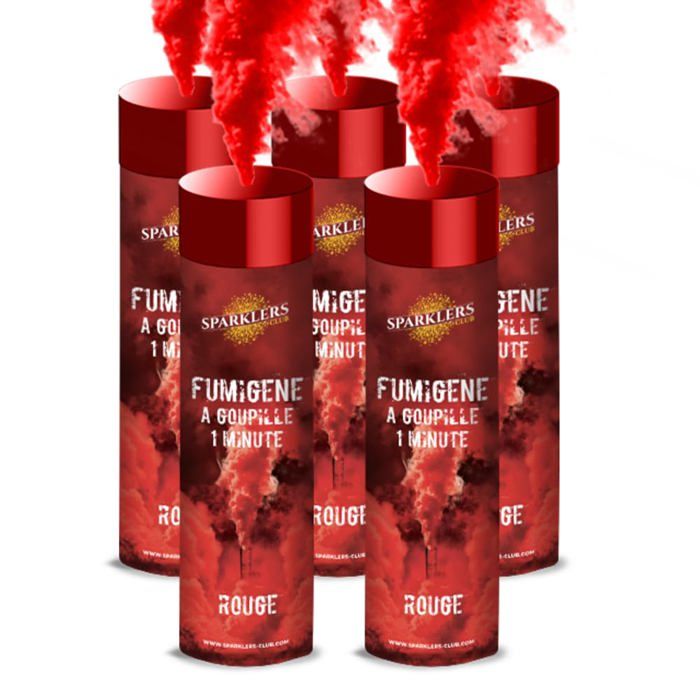 Fumigène a Main 1 MINUTE couleur Rouge - Lot de 5 - Allumage Frottoir ...