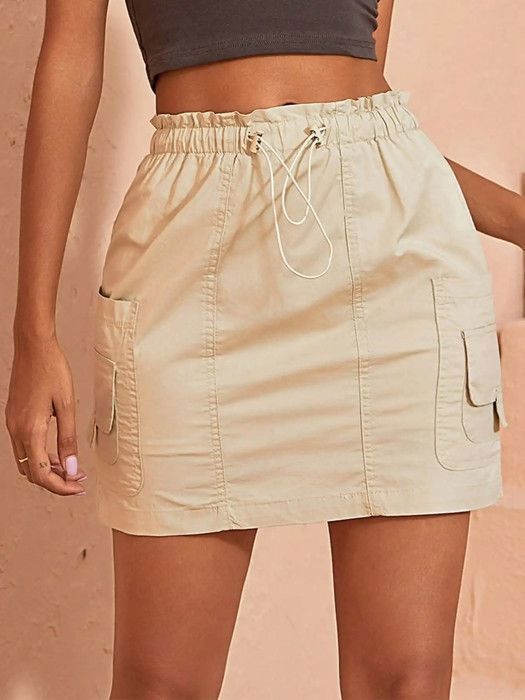 Mini jupe cargo vintage pour femme,sac à papier élastique,poches à ...