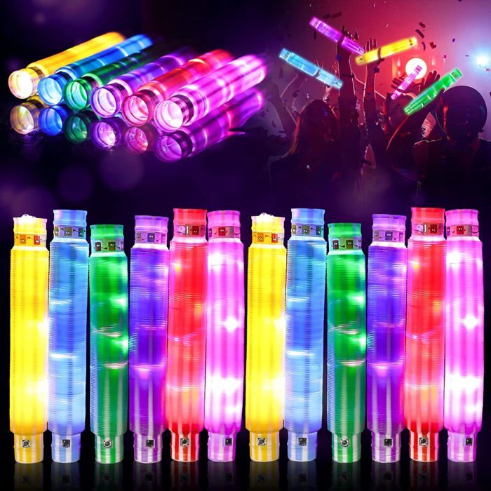Fidget Toys, 12 Pcs Light Up Pop Tubes, Pop Tubes Glow Sticks Jouets ...