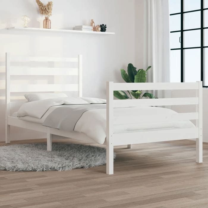 Lit Simple | 1 Place, Cadre de lit bois de pin massif 90x200 cm blanc ...