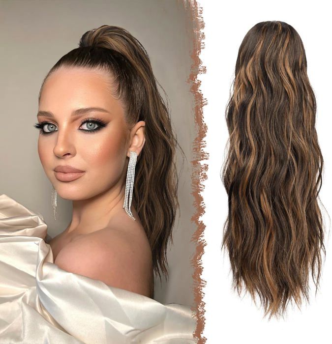 Queue De Cheval Extension Avec Cordon Longue Noir Et Brun Caramel ...