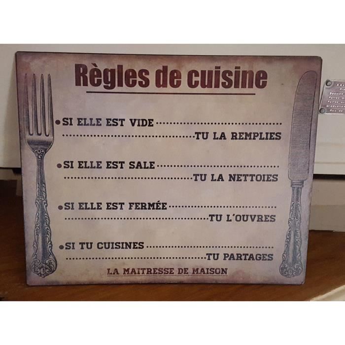 Plaque "regles de cuisine" 25*20 cm - Cdiscount Maison