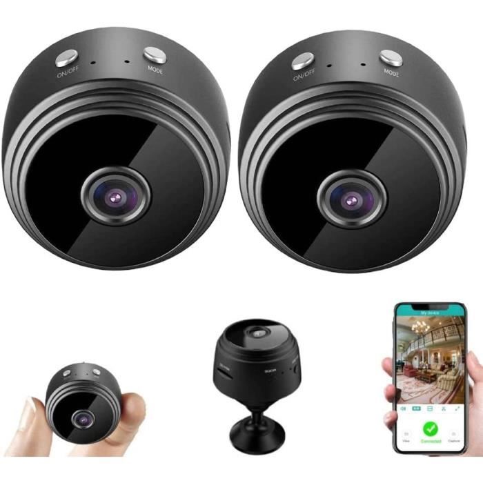 Lot de 2 caméras Wi‑Fi mini 1080p HD (2MP) — vision nocturne ...