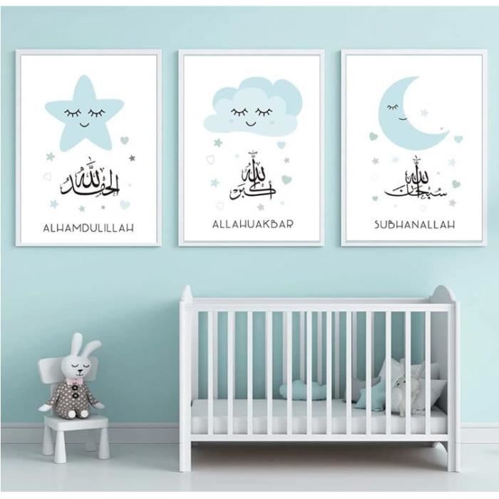 Trois bleu bébé affiches bureau calligraphie affiche étoiles lune nuage ...