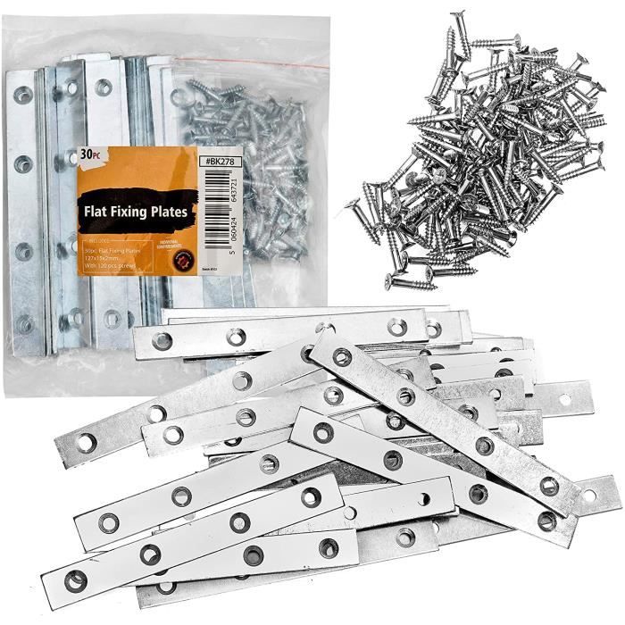 Lot de 30 plaques de fixation droites plates en acier résistant avec ...